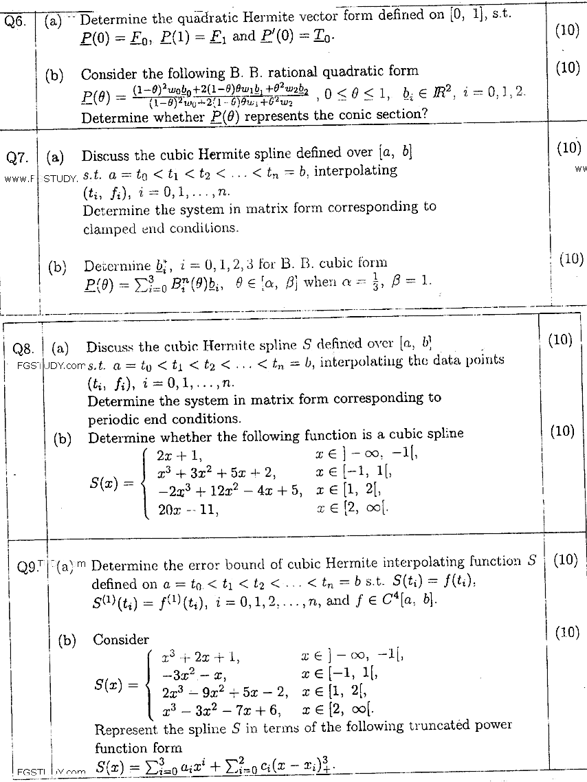 Msc Part 2 Mathematics Theory Of Approximation And Splines Past Paper