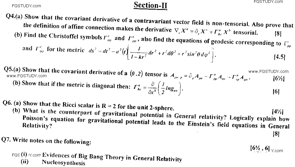 MSc Part 2 Physics Relativity And Cosmology Past Paper 2019 Punjab ...